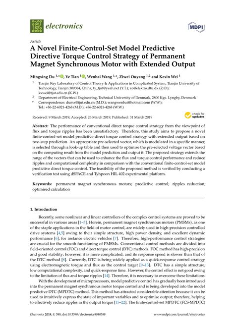 Pdf A Novel Finite Control Set Model Predictive Directive Torque Control Strategy Of Permanent