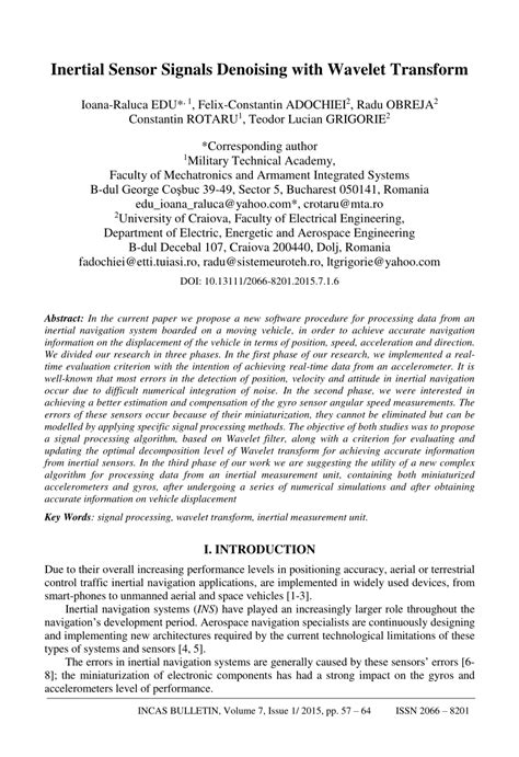 pdf inertial sensor signals denoising with wavelet transform