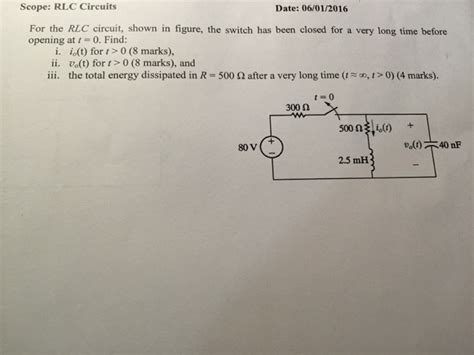 solved for the rlc circuit shown in figure the switch has