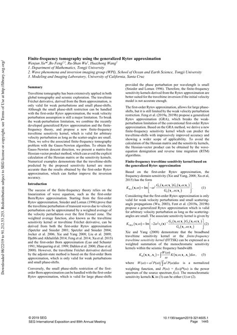 Pdf Finite Frequency Tomography Using The Generalized Rytov Approximation