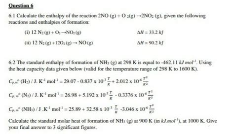 Solved Calculate The Enthalpy Of The Reaction NO G O Chegg