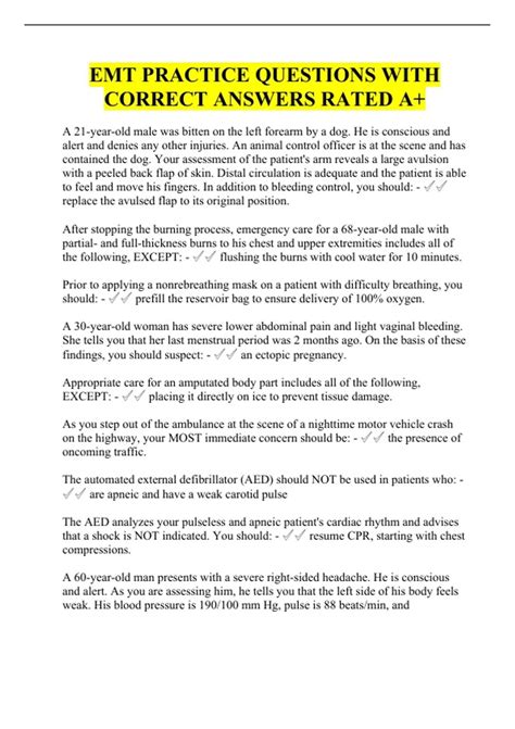 EMT PRACTICE QUESTIONS WITH CORRECT ANSWERS RATED A EMT Stuvia US