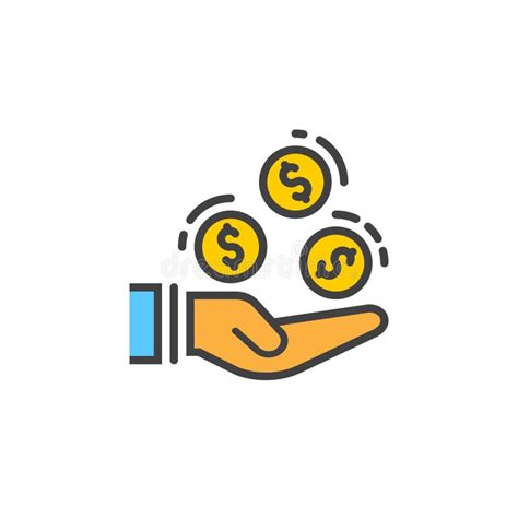 Hand With Coins Line Icon Filled Outline Vector Sign Linear Colorful Pictogram Isolated On