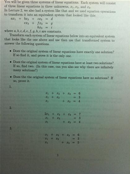 Solved You Will Be Given Three Systems Of Linear Equations