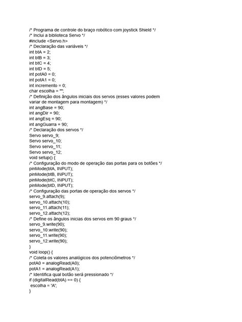 Cópia De Braço Robótico Codigos Pdf Informática Engenharia Da