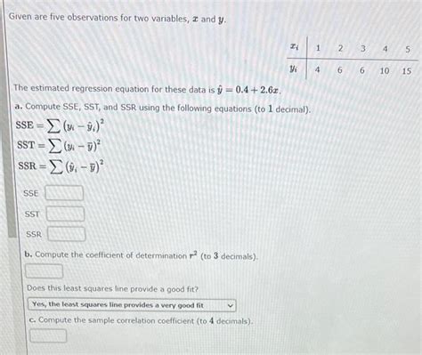 solved given are five observations for two variables x and