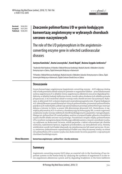 Pdf The Role Of The Id Polymorphism In The Angiotensin Converting Enzyme Gene In Selected
