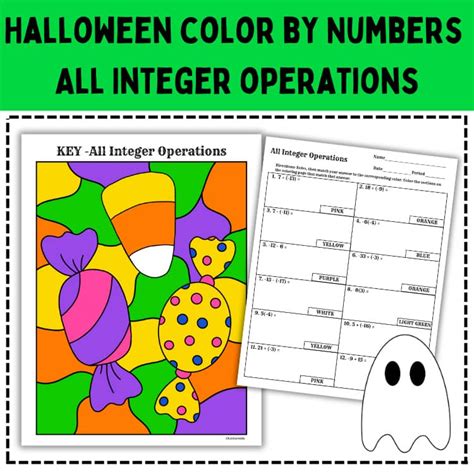 integer operations halloween color by numbers 6th grade math activity