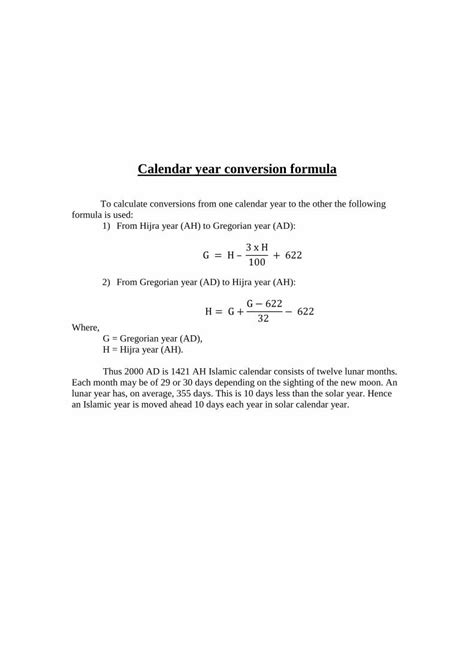 Pdf Calendar Conversion Formula Dokumentips