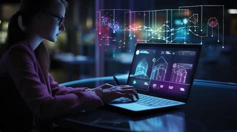 Premium Photo Woman Works On A Computer Surrounded By Holograms