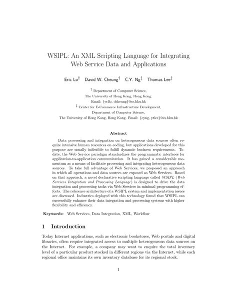 Pdf Wsipl An Xml Scripting Language For Integrating Web Service Data