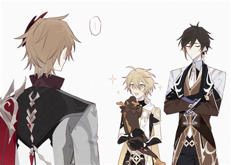 Safebooru 3boys Aether Genshin Impact Ahoge Antenna Hair Arm Armor