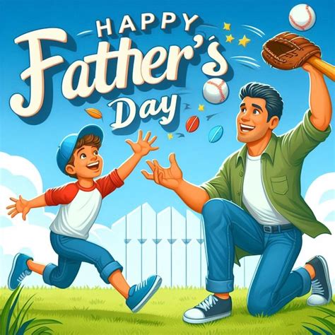 A Poster For Father And Son Playing With A Baseball And The Words Happy