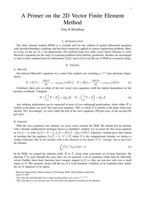 Pdf 1 A Primer On The 2d Vector Finite Element Method Dokumentips