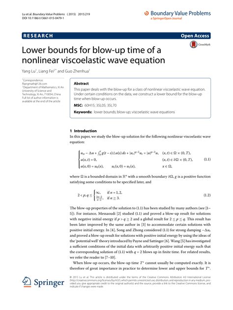 Pdf Lower Bounds For Blow Up Time Of A Nonlinear Viscoelastic Wave