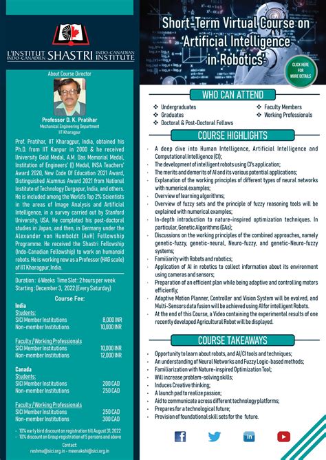 Short Term Virtual Course On ‘artificial Intelligenceai In Robotics Shastri Indo Canadian