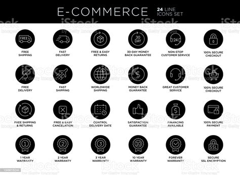 전자 상거래 온라인 쇼핑 라인 아이콘 세트 현대 그래픽 디자인 개념 간단한 윤곽 요소 컬렉션 100퍼센트에 대한 스톡 벡터 아트 및 기타 이미지 Istock