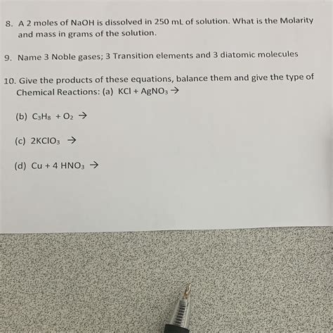 [solved] a 2 moles of naoh is dissolved in 250 ml of solution what is