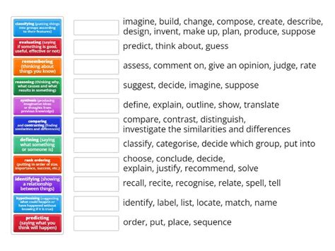 Cognitive Skills Verbs Matching Match Up