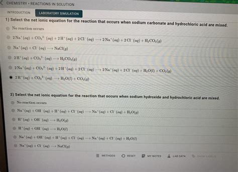 solved 1 select a net ionic equation for the reaction that