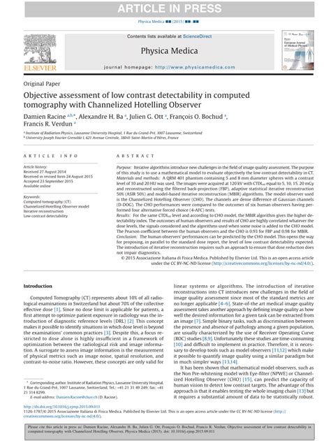 Pdf Objective Assessment Of Low Contrast Detectability In Computed