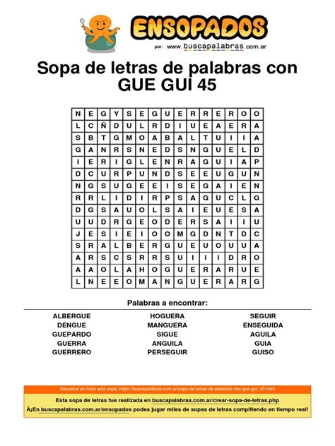 Sopa De Letras De Palabras Con Gue Gui 45 Pdf