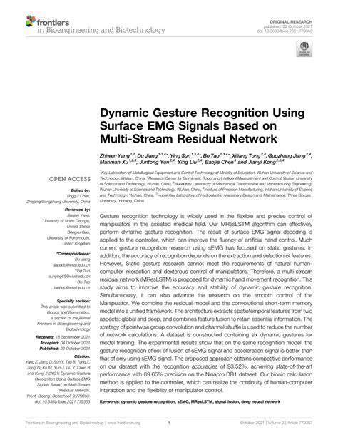 Pdf Dynamic Gesture Recognition Using Surface Emg Signals Based On Multi Stream Residual Network