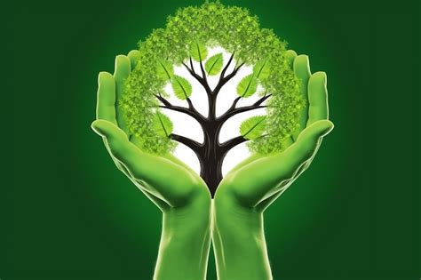 Premium Photo A Green Hands Holding A Tree