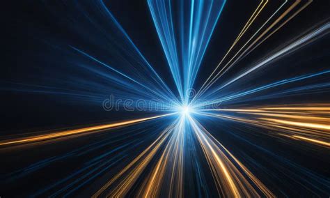 Abstract Depiction Of Light Speed Blue Streaks Radiating Outward On A Dark Background Creating
