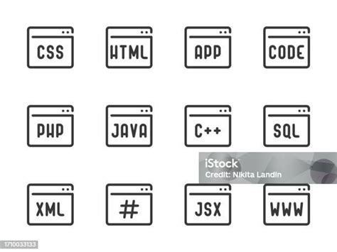 Programming Languages And Frontend Development Vector Line Icons Stock Illustration Download
