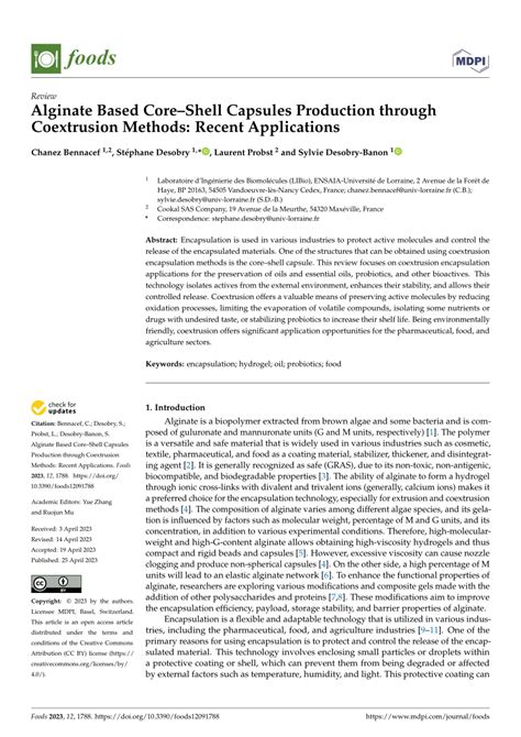 Pdf Alginate Based Coreshell Capsules Production Through Coextrusion