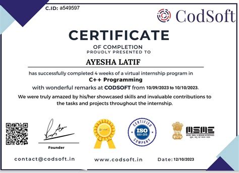 Ayesha Latif On Linkedin C Coding Internship Certification