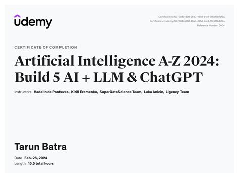 tarun batra on linkedin udemy course completion certificate