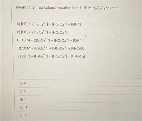 Solved Identify The Mass Balance Equation For A 010 M