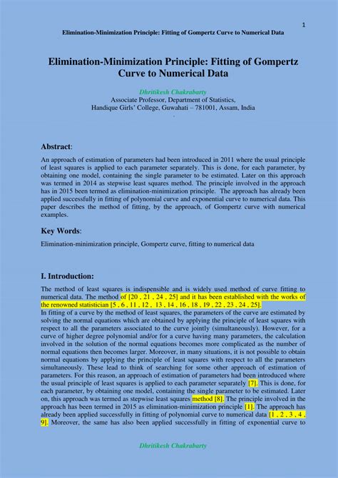 Pdf Elimination Minimization Principle Fitting Of Gompertz Curve To