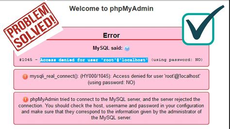 1045 Access Denied For User Rootlocalhost Using Password No