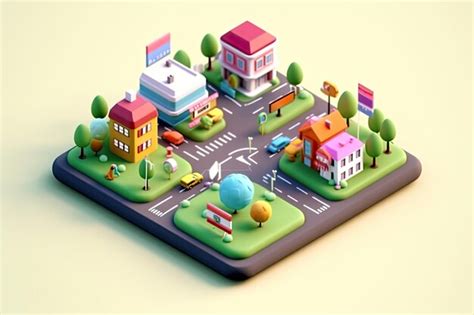 Premium Photo 3d Render Maps City Street Views Parks Trees Road