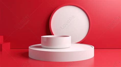놀라운 3d 렌더링 빨간색 배경의 추상 기하학적 모양이 화장품 프레젠테이션을 위한 미니멀리스트 흰색 연단을 향상시킵니다 화장 배경 리스 배경 연단 배경 이미지