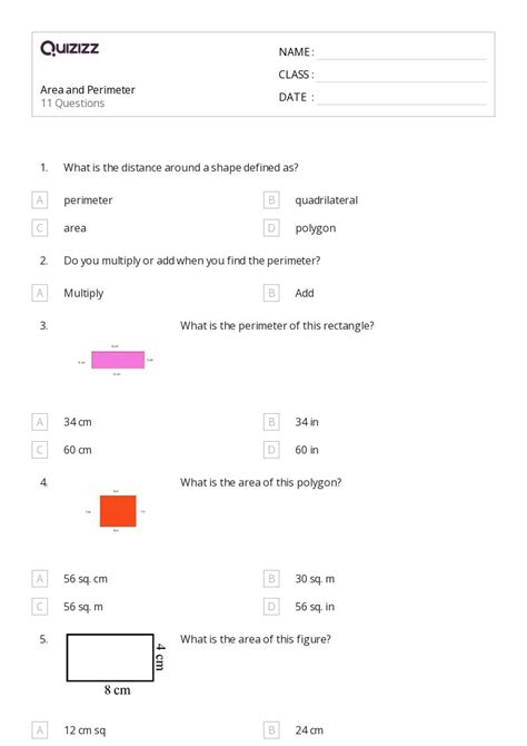 50 Area Of A Rectangle Worksheets For Kindergarten On Quizizz Free