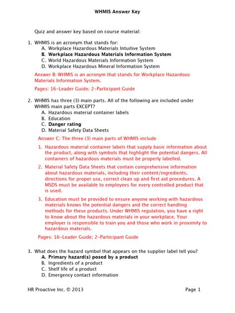 Whmis Test Answers Pdf Hazards Dangerous Goods
