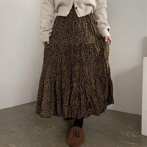 레오파드 주름 캉캉 밴딩 롱 스커트 호피 플리츠 나염 사계절템 에이블리