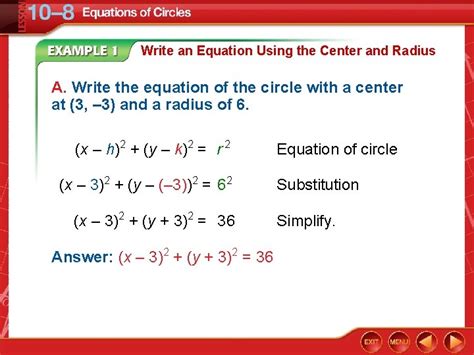 LESSON 10 8 Equations Of Circles FiveMinute Check
