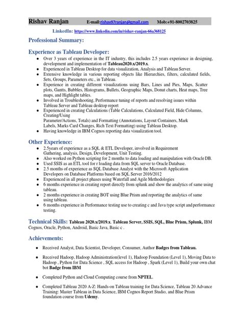Resume For It Pdf Databases Sql