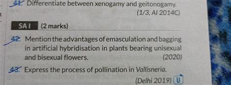 Differentiate Between Xenogamy And Geitonogamy Al C SAI