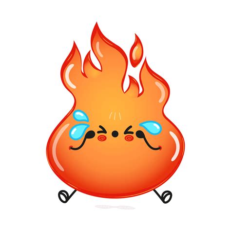 Cute Sad Fire Character Vector Hand Drawn Cartoon Kawaii Character Illustration Icon Isolated