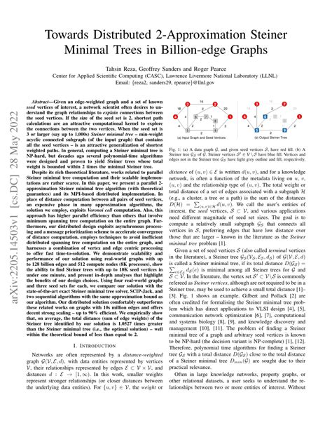PDF Towards Distributed Approximation Steiner Minimal Trees In Billion Edge Graphs
