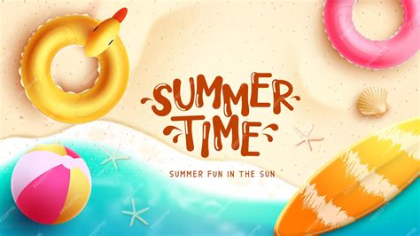 Premium Vector | Summer time vector design. summer time text in sea background with beach element.