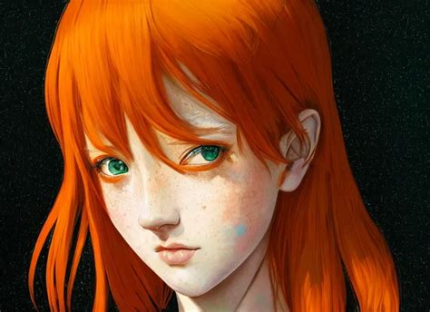 Anime Girl Red Hair Green Eyes