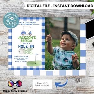 Editable Hole In One Birthday Invitation First Birthday Etsy