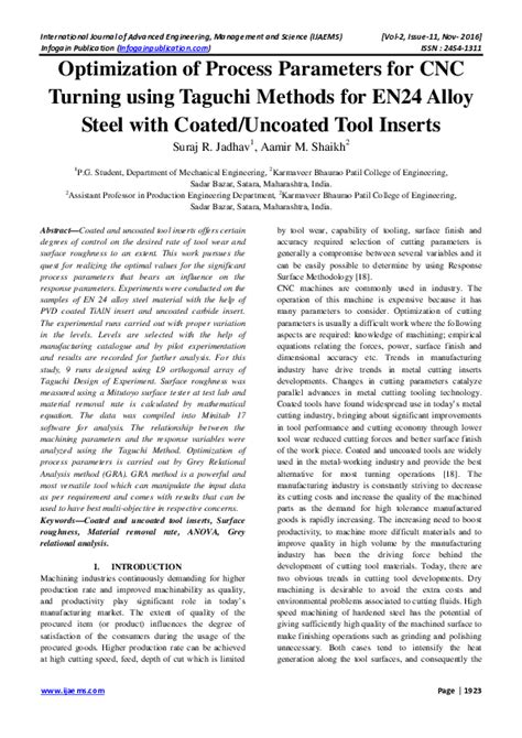 Pdf Optimization Of Process Parameters For Cnc Turning Using Taguchi